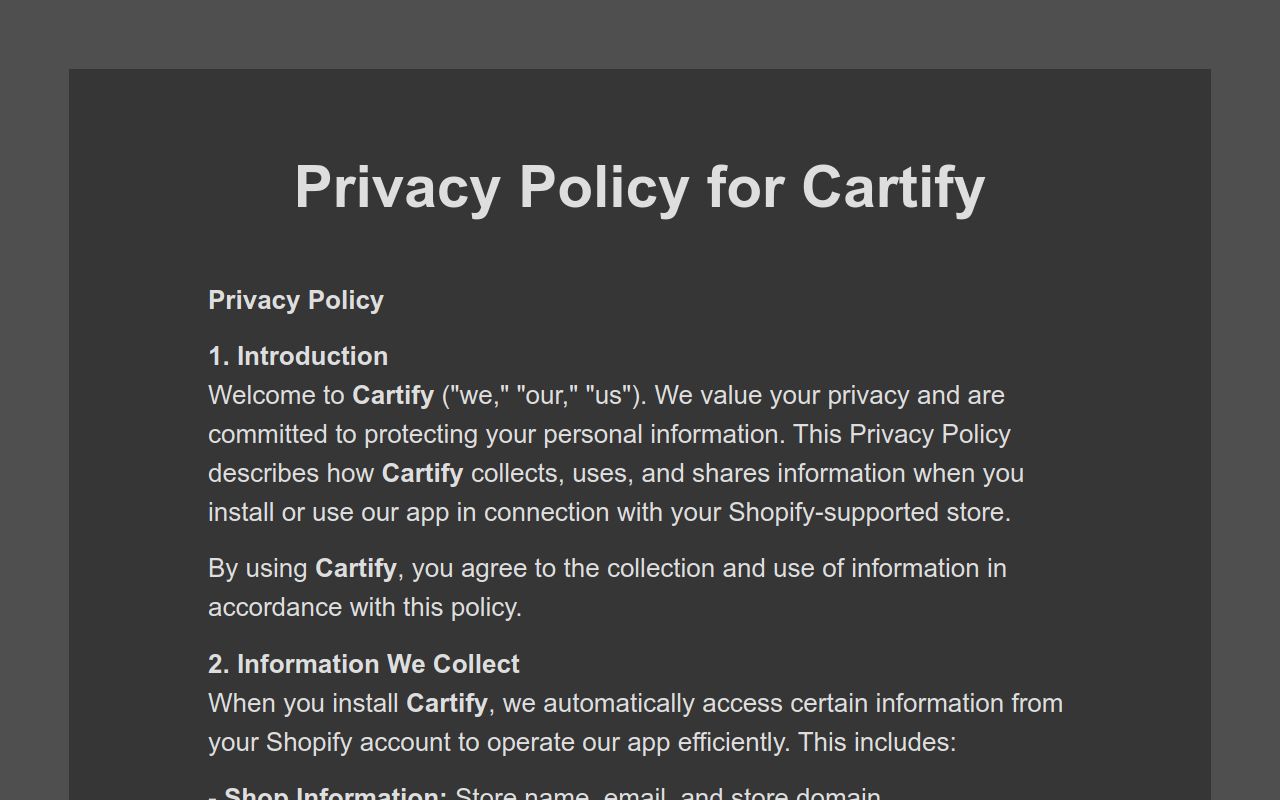 Privacy Policy for Cartify